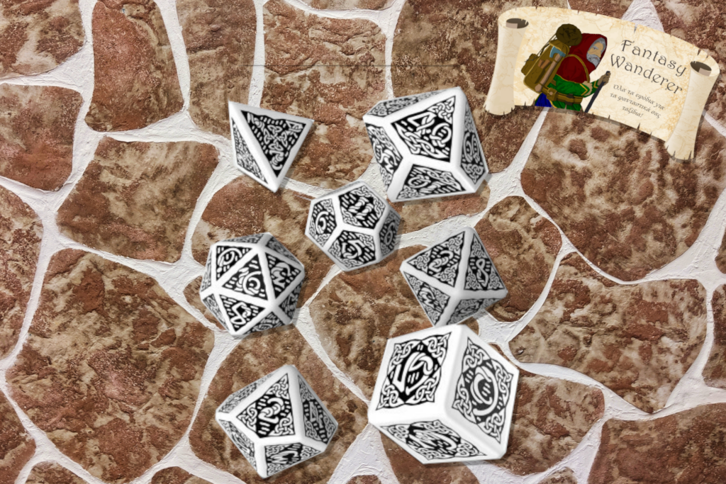 Celtic 3D Dice Set White & Black - Fantasy Wanderer