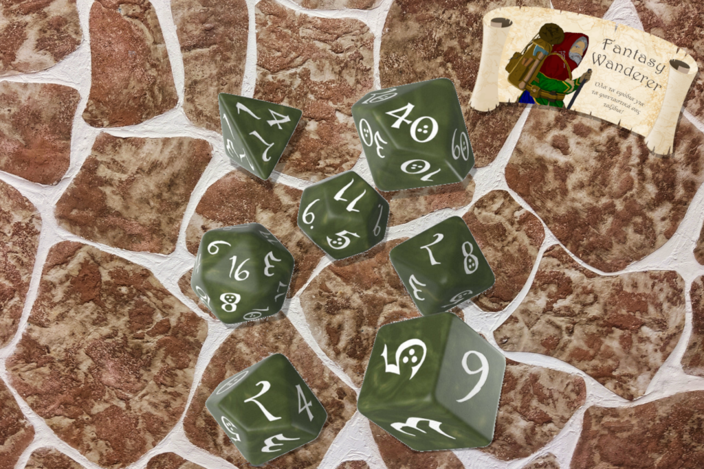Classic RPG Dice Set Olive & White - Fantasy Wanderer