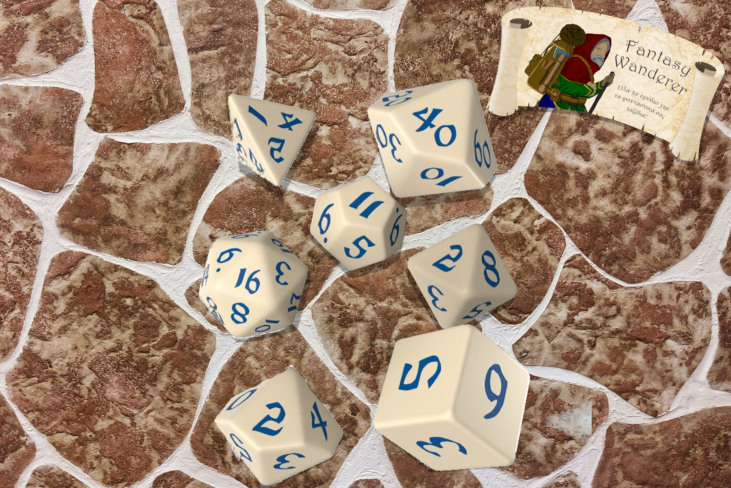 Classic Runic Dice Set Beige & Blue - Fantasy Wanderer